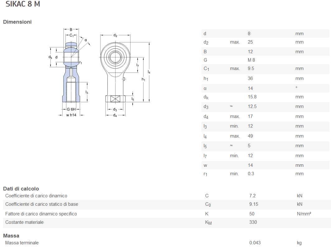 Terminale SIKAC 8 M SKF 8x25x49
